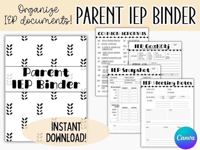 Editable Parent IEP Binder, Printable IEP Meeting Tracker, Editable ...