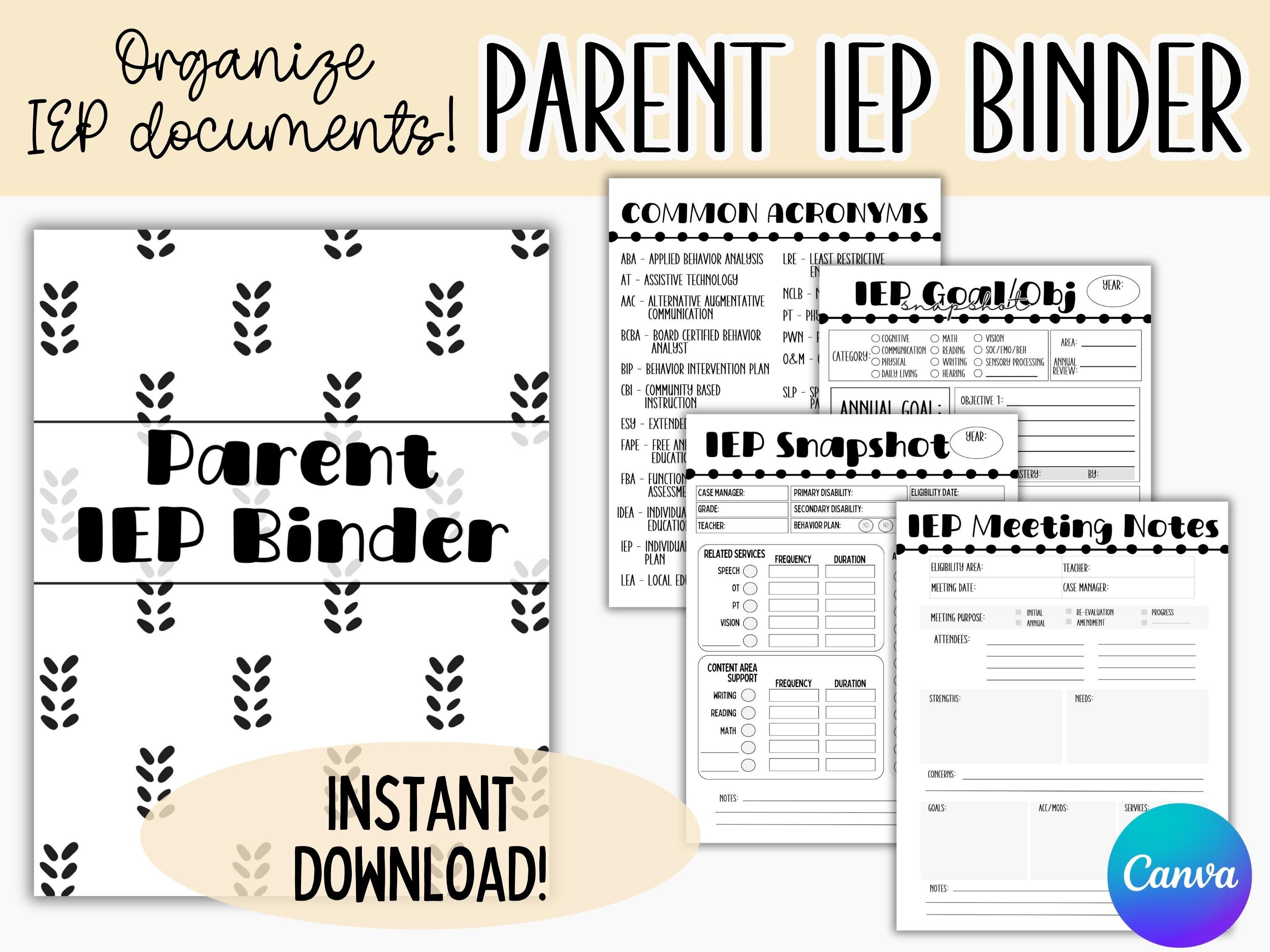 Editable Parent IEP Binder, Printable IEP Meeting Tracker, Editable ...