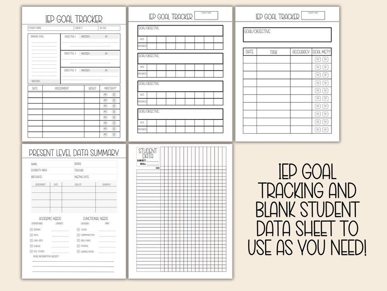 Printable Student Data Tracker, Basic Skills Assessment, IEP Goal ...