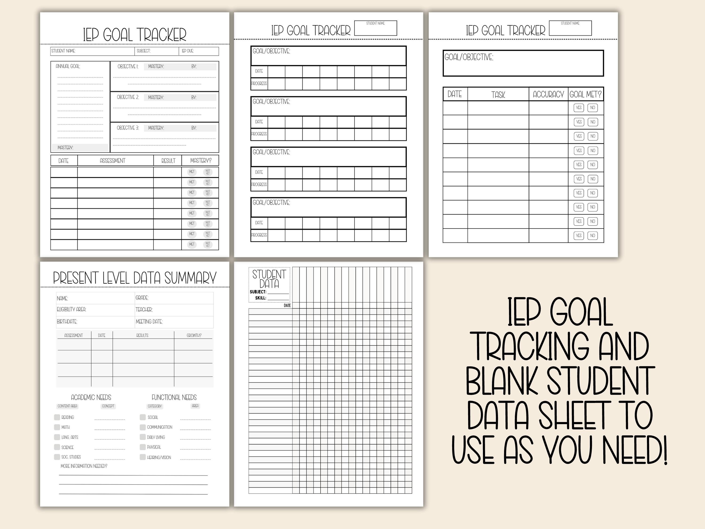 Printable Student Data Tracker, Basic Skills Assessment, IEP Goal ...