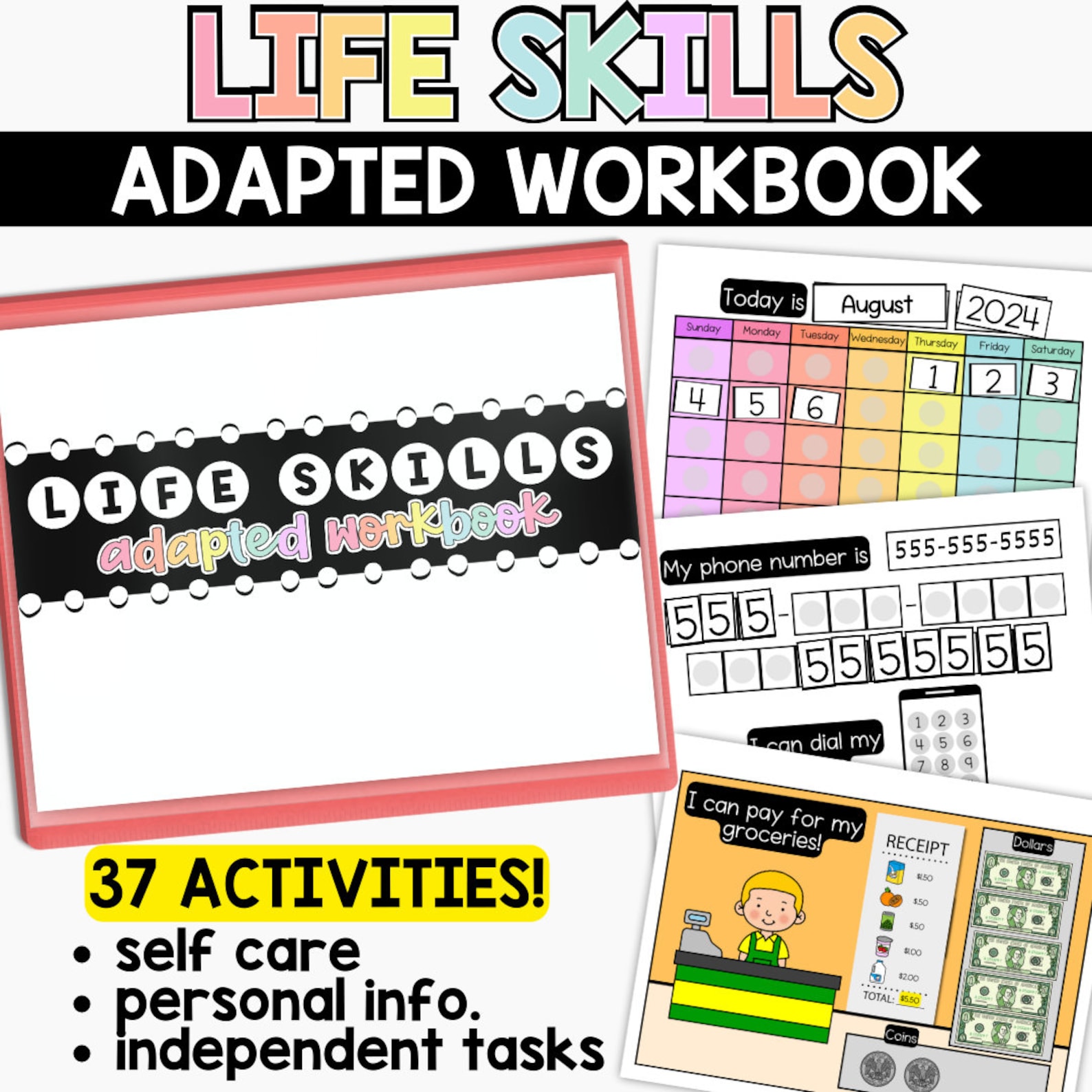 Printable Life Skills Adapted Binder, Daily Living Skills Practice ...