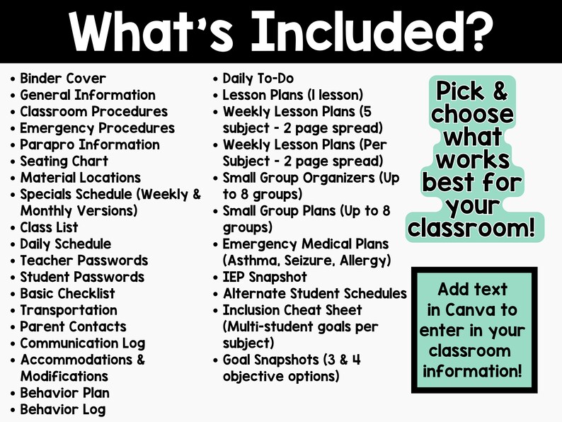 Editable Special Education Sub Binder, Printable SPED Maternity Leave ...