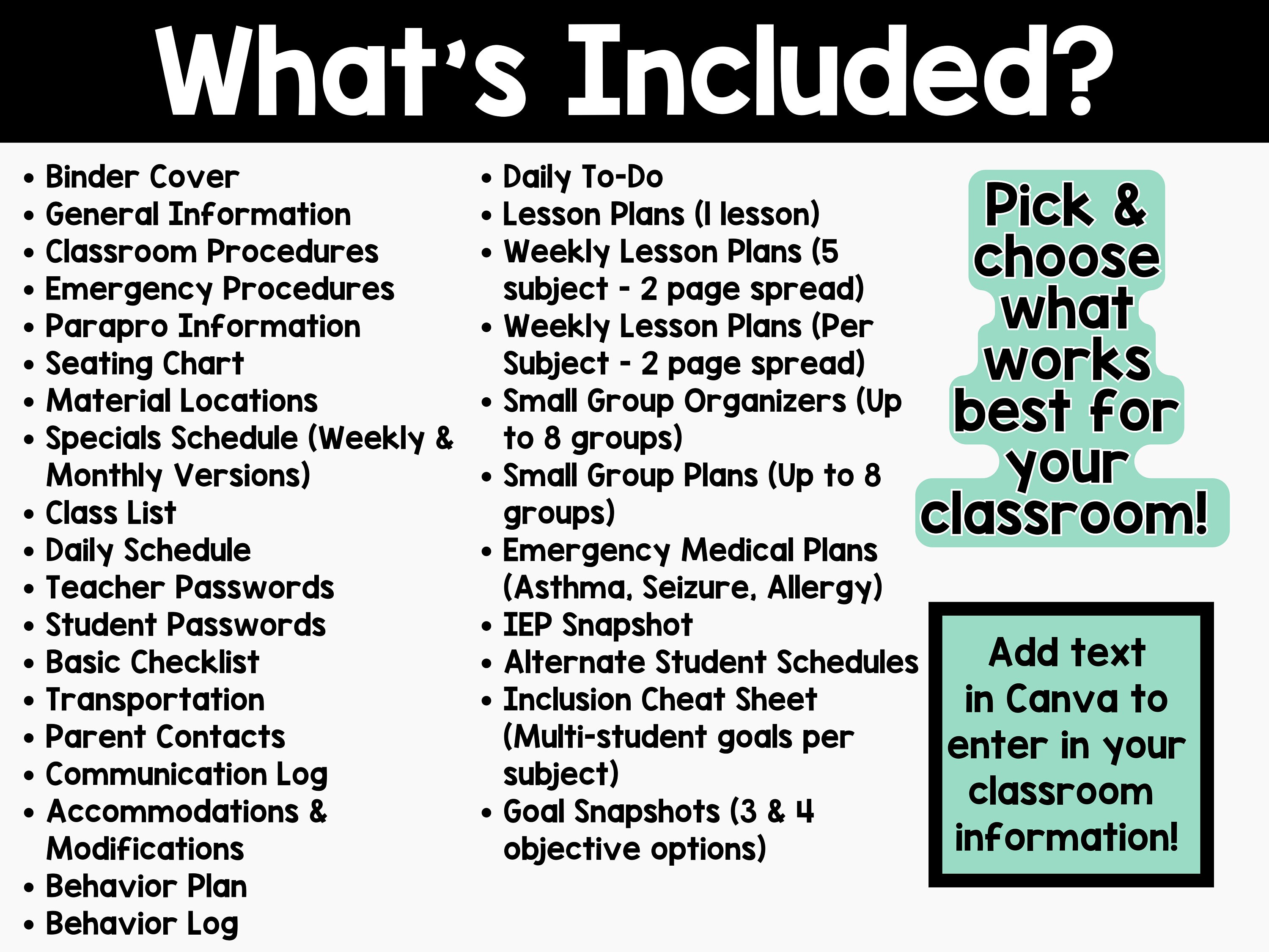 Editable Special Education Sub Binder, Printable SPED Maternity Leave ...