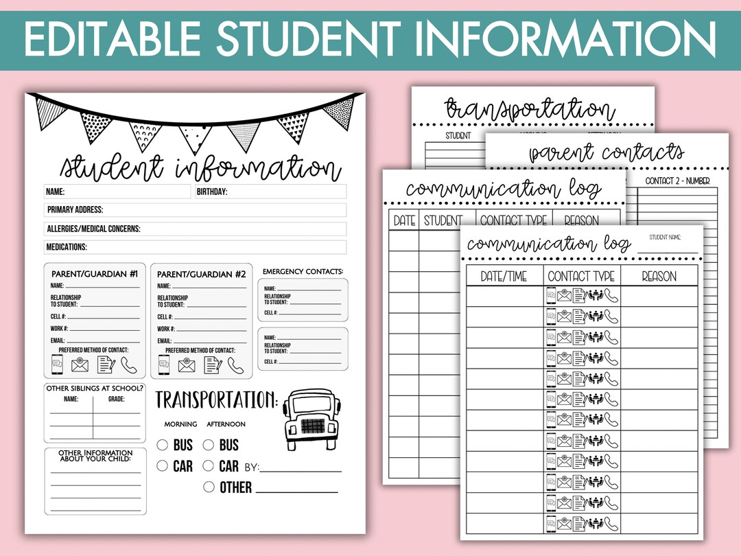 Student Information Parent Contact Log Communication Log - Etsy
