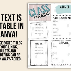 Editable Classroom Newsletter Template, Colorful Boho Class Newsletter ...