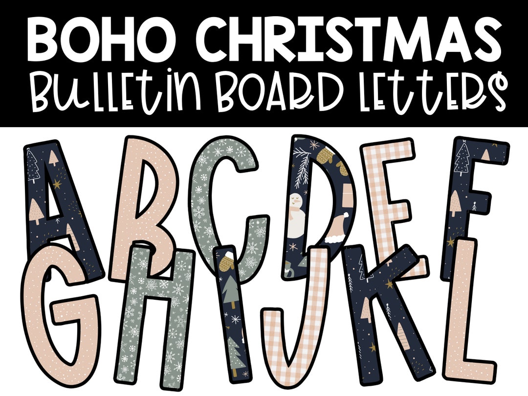 Boho Christmas Bulletin Board Letters, Printable Christmas Banner ...