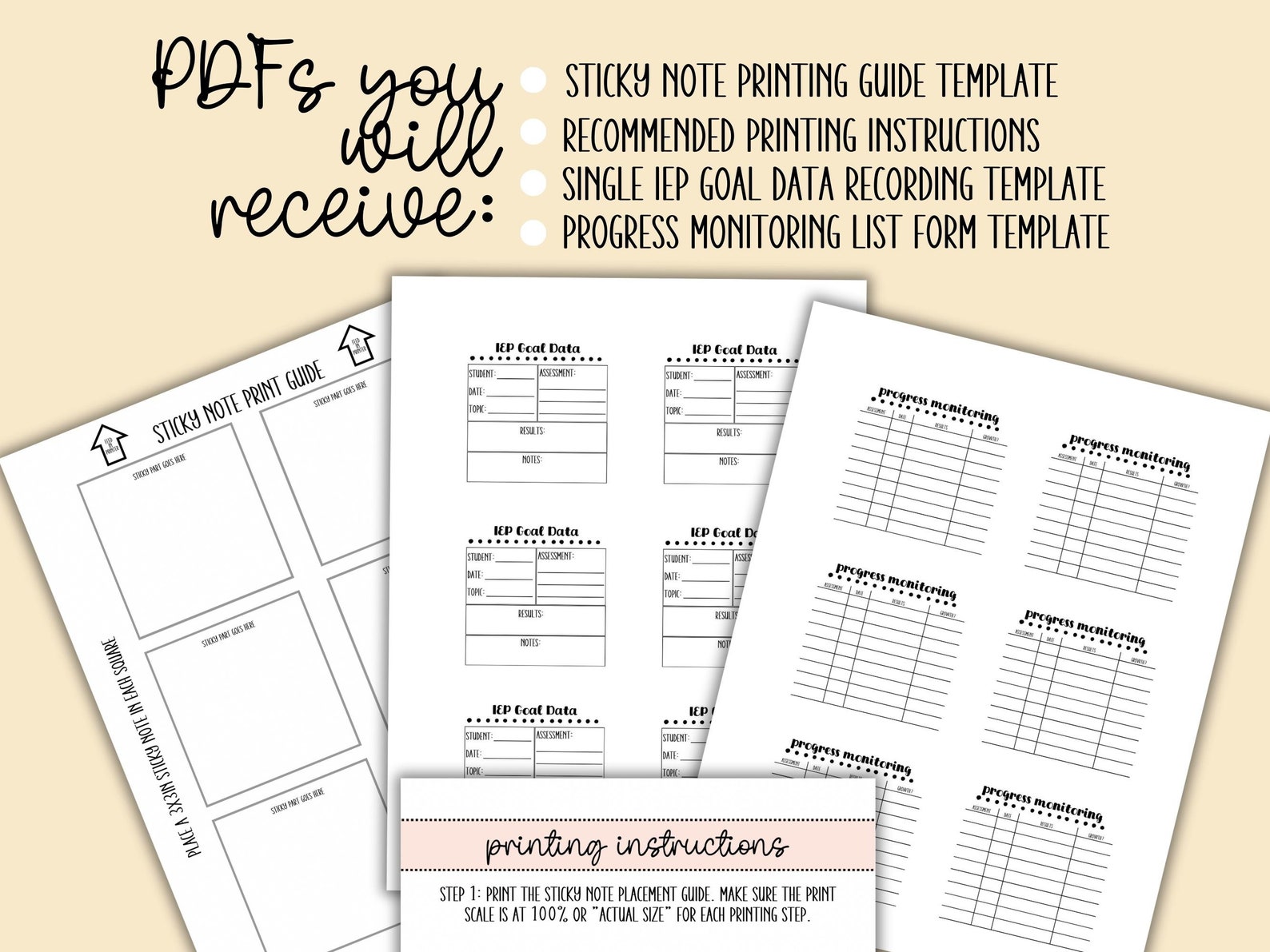 Printable IEP Goal Sticky Note Templates, Progress Monitoring, IEP ...