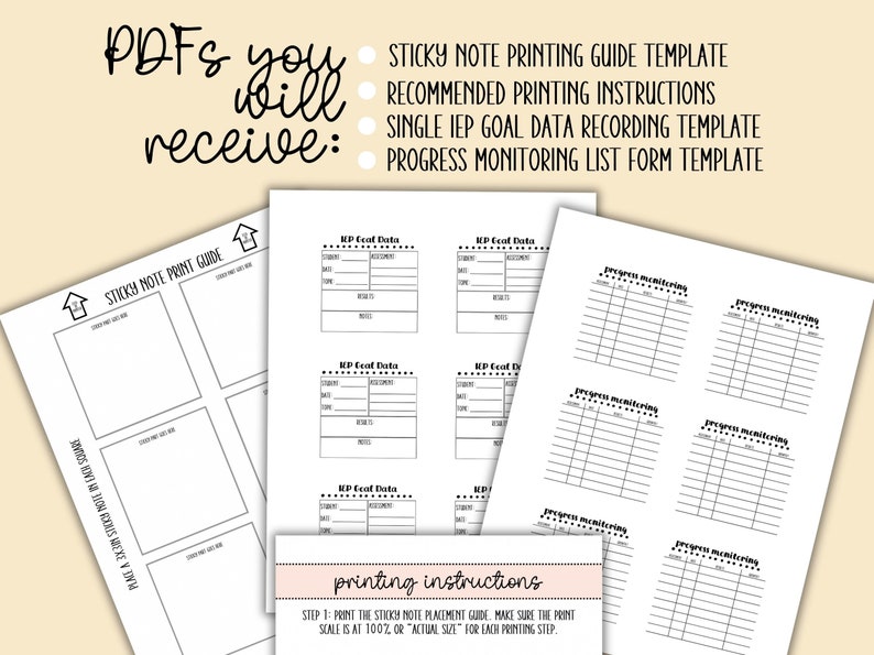 Printable IEP Goal Sticky Note Templates, Progress Monitoring, IEP ...