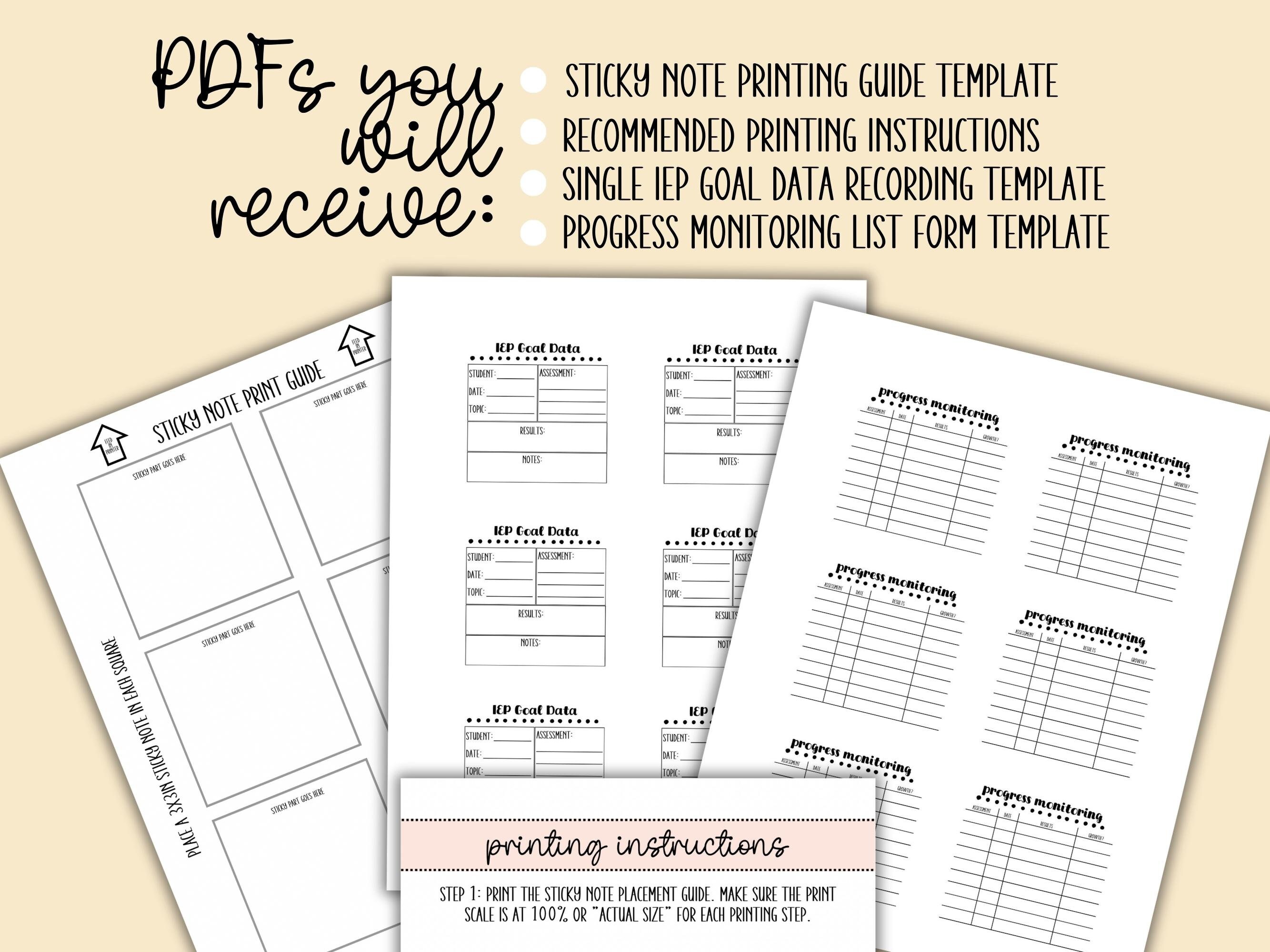 Printable IEP Goal Sticky Note Templates, Progress Monitoring, IEP ...