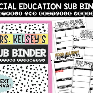 Editable Special Education Sub Binder, Printable SPED Maternity Leave ...