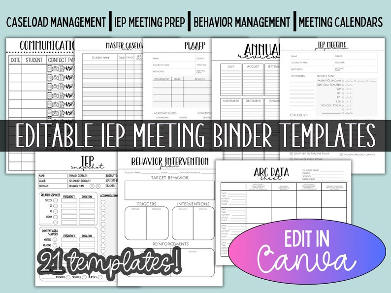 Editable IEP Meeting Planner Templates, Canva Templates, Printable ...
