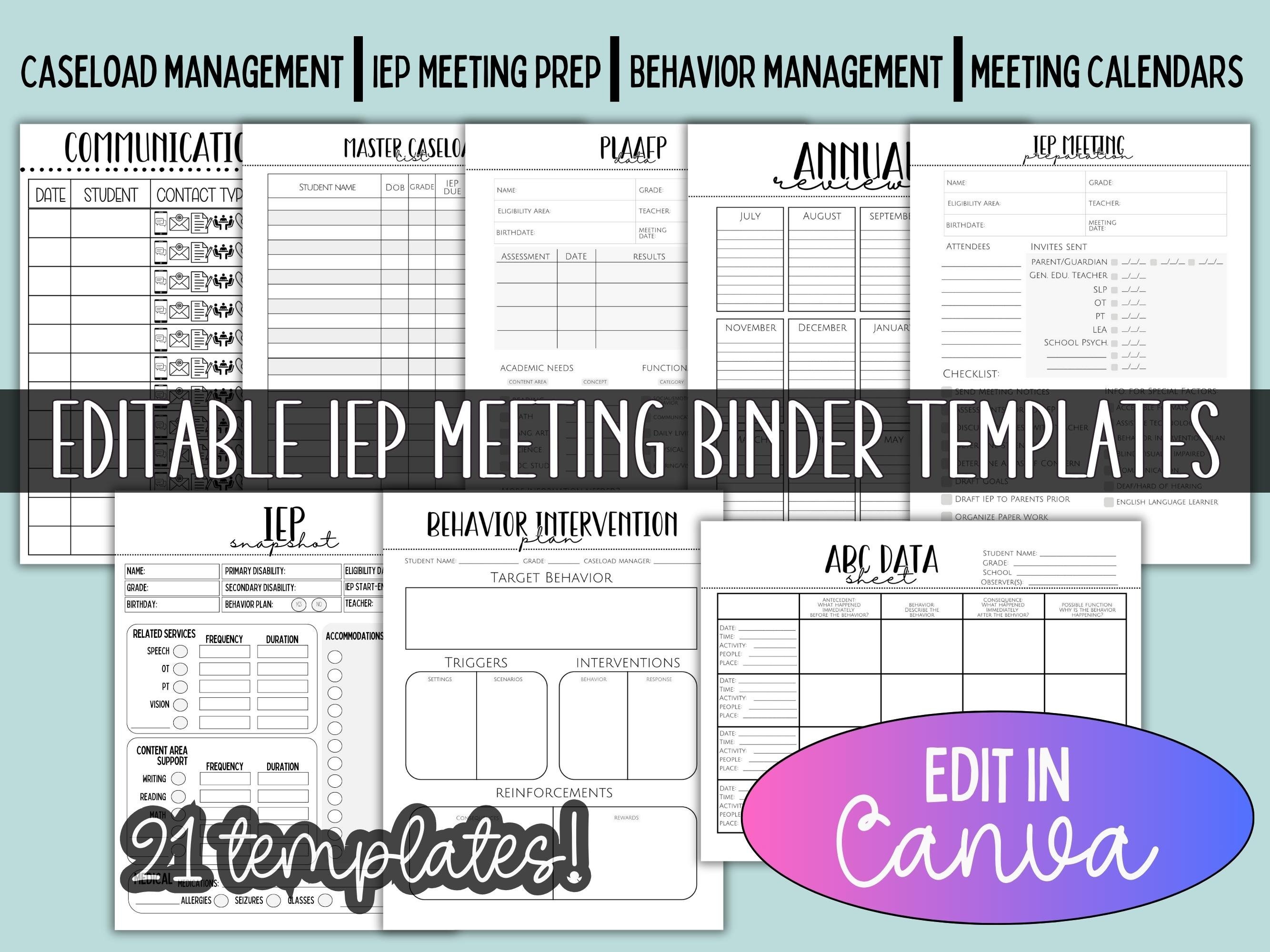 Editable IEP Meeting Planner Templates, Canva Templates, Printable ...