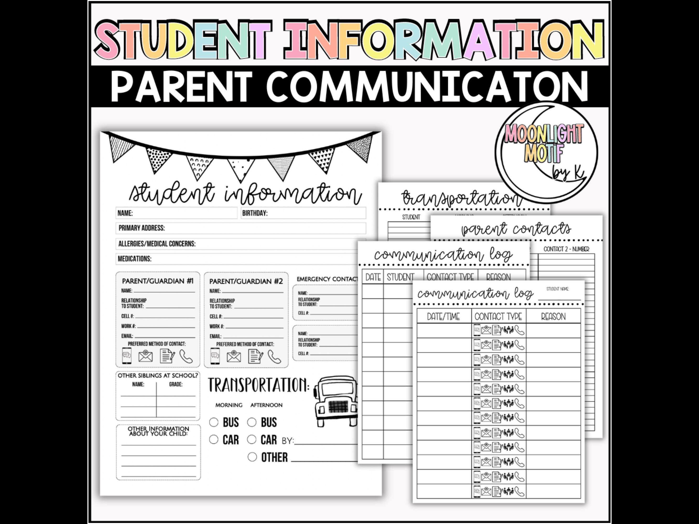Student Information, Parent Contact Log, Communication Log ...