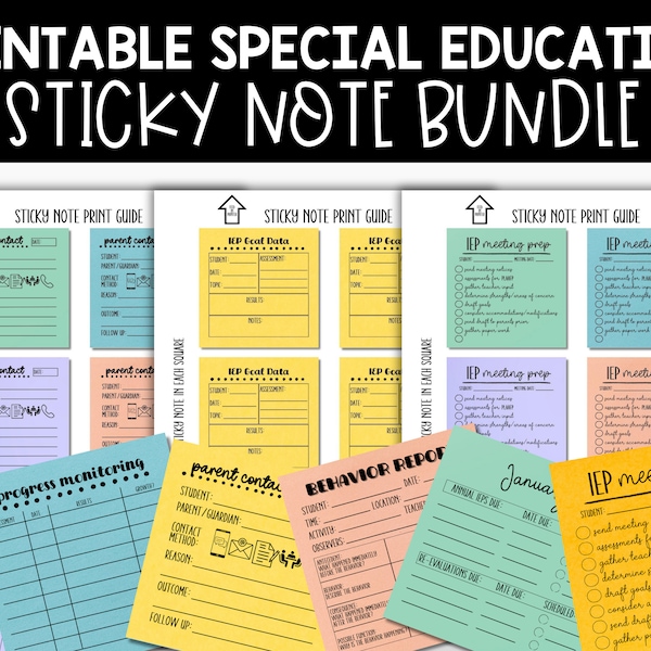 Printable IEP Goal Sticky Note Templates, Progress Monitoring, IEP ...