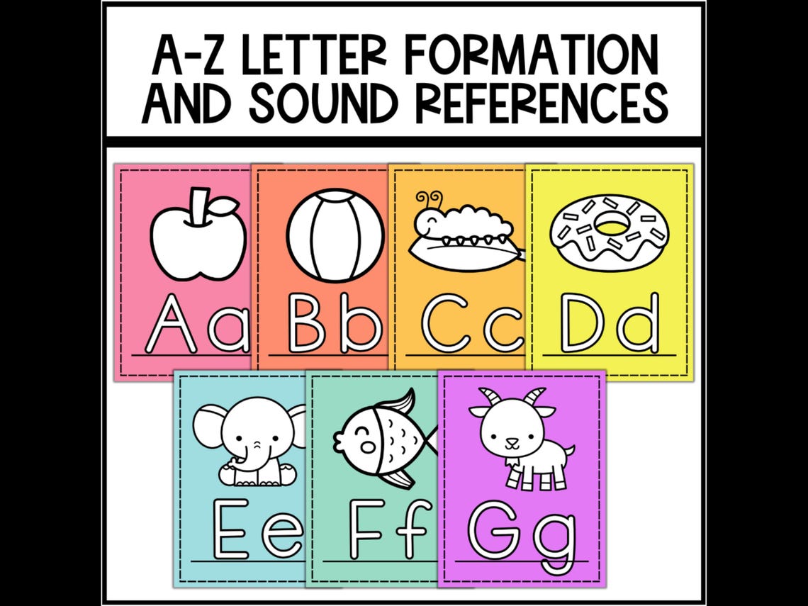 Bright Classroom Decor Reference Posters, Alphabet, Numbers, Colors, 2D ...