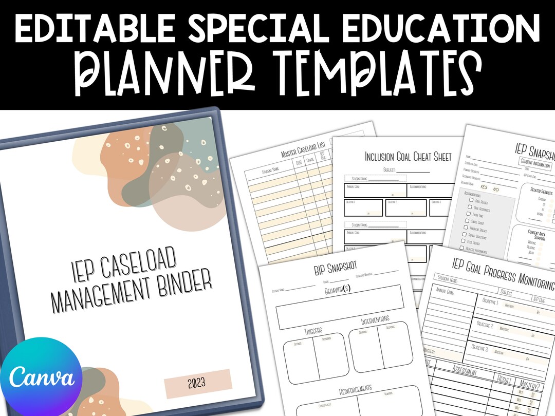 Special Education Binder Case Management Templates Editable Canva IEP ...