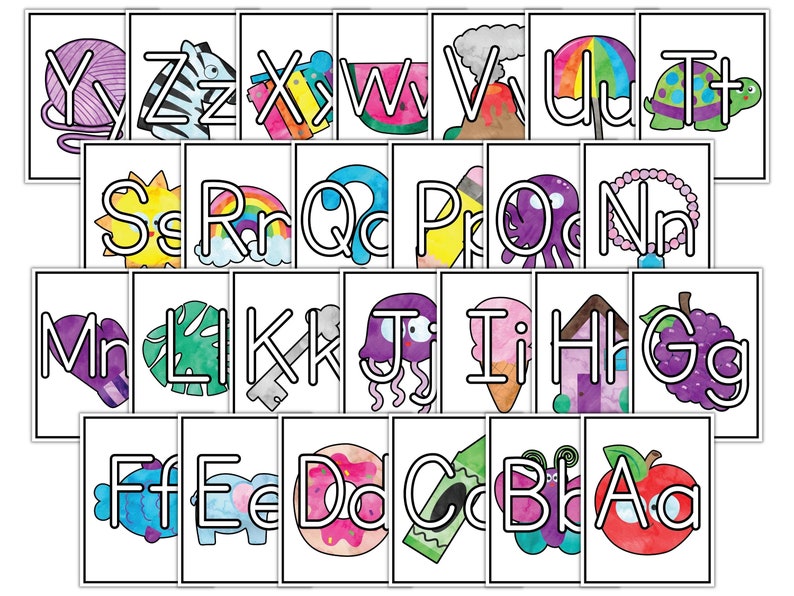 Printable Basic Classroom Decor Watercolor Alphabet Classroom - Etsy