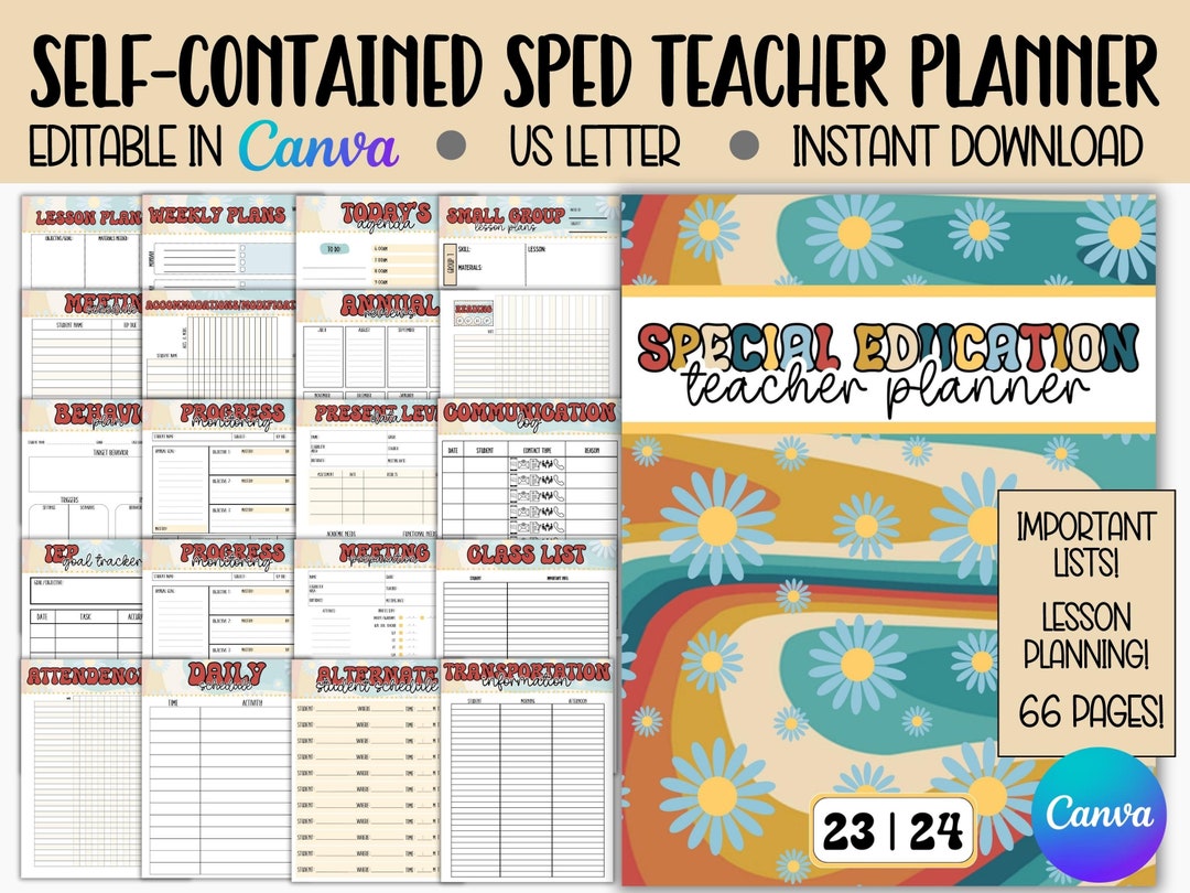 Self Contained Special Education Planner, Editable Retro Teacher ...