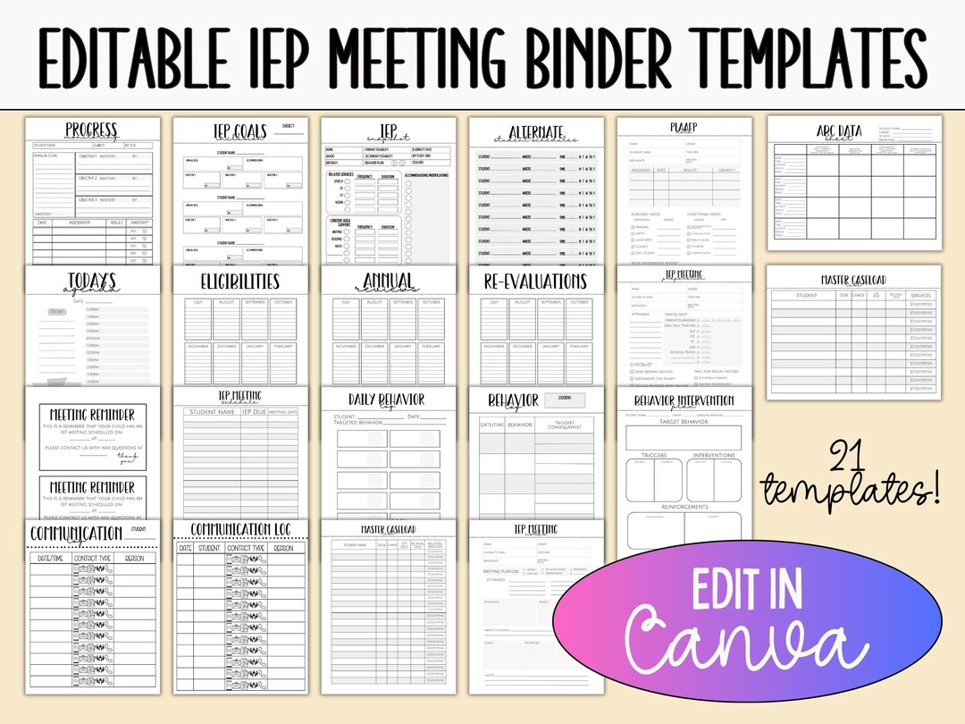 Editable IEP Meeting Planner Templates Canva Templates - Etsy Australia