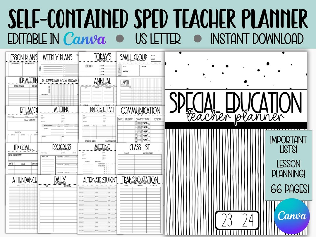 Self Contained Special Education Planner, Editable Teacher Planner, IEP ...