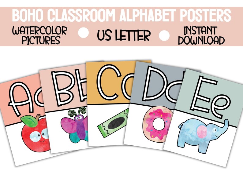 Printable Boho Classroom Decor Watercolor Alphabet Classroom - Etsy