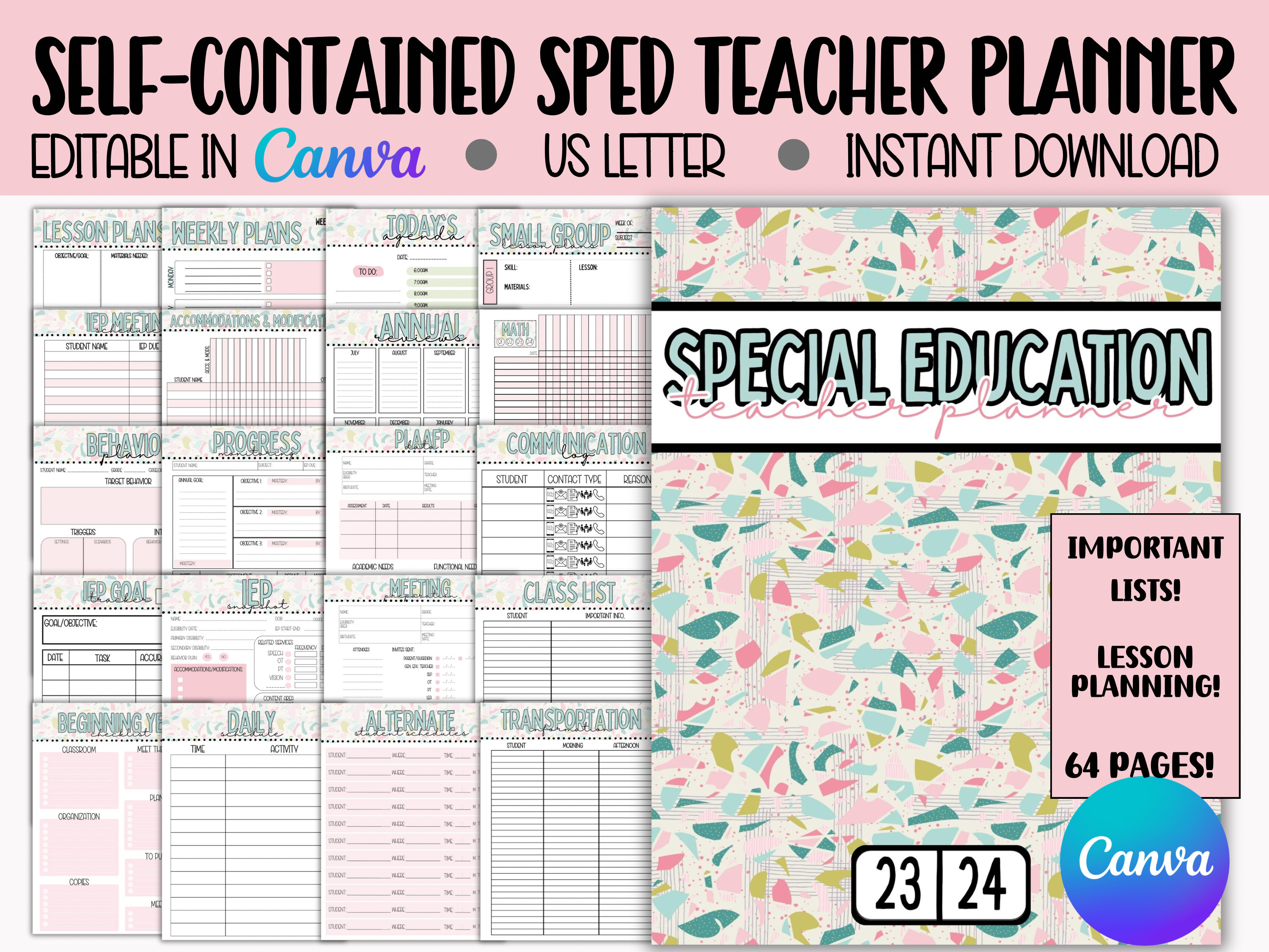 Self Contained Special Education Planner, Editable Terrazzo Teacher ...