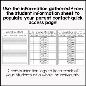 Student Information, Parent Contact Log, Communication Log ...