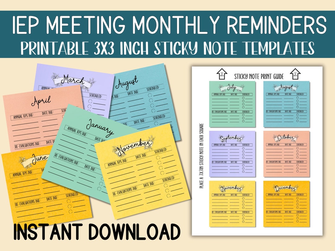 Printable IEP Meeting Reminder Sticky Note Templates IEP - Etsy