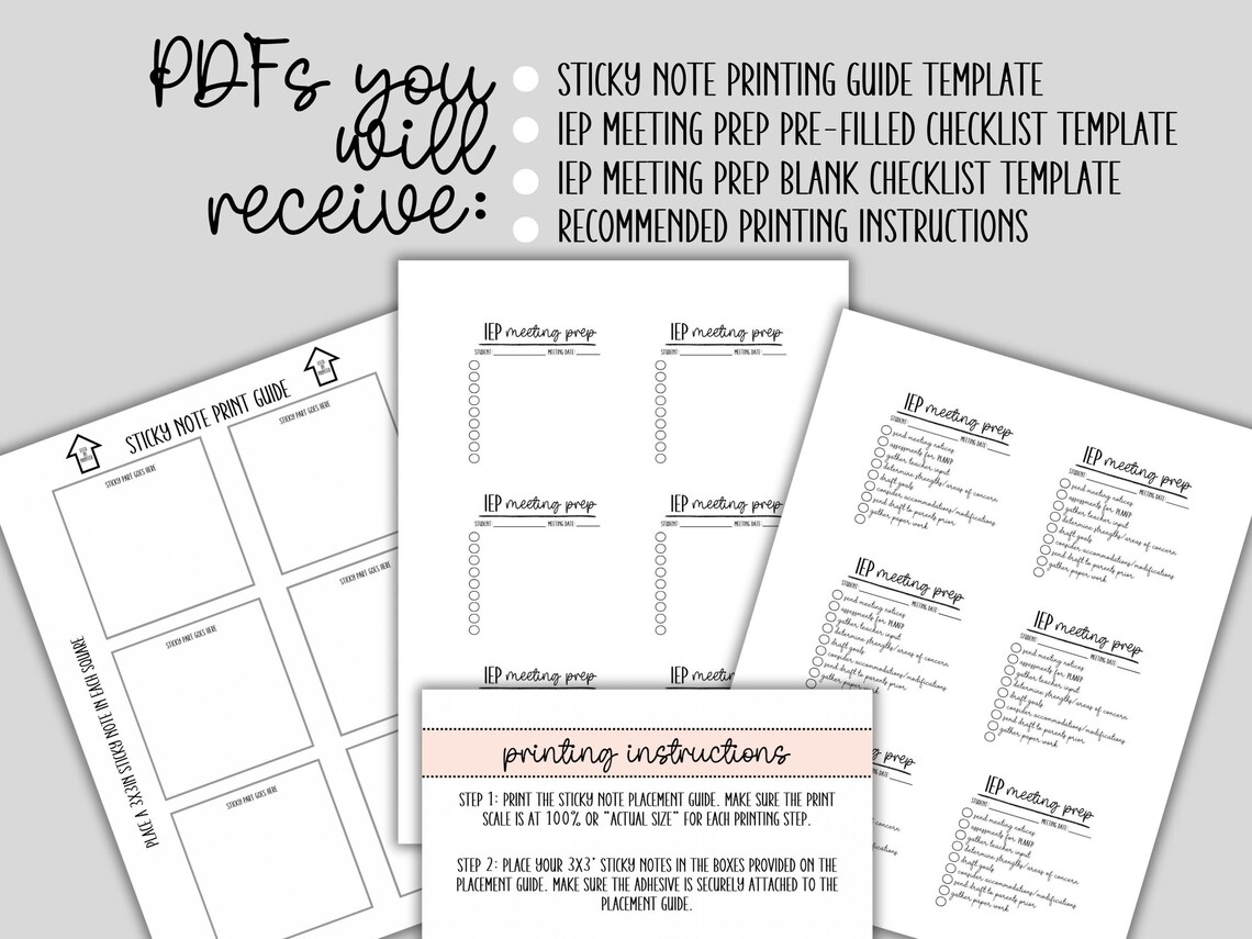 Printable IEP Meeting Preparation Sticky Note Templates, IEP Meeting ...