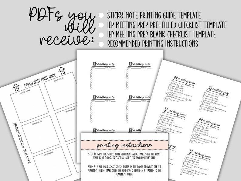 Printable IEP Meeting Preparation Sticky Note Templates, IEP Meeting ...