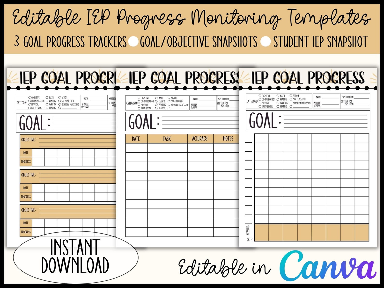 IEP Goal Progress Monitoring, Editable Iep Goal Tracking Templates ...
