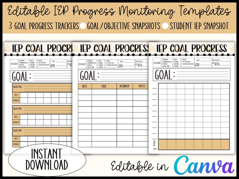 IEP Goal Progress Monitoring, Editable Iep Goal Tracking Templates ...