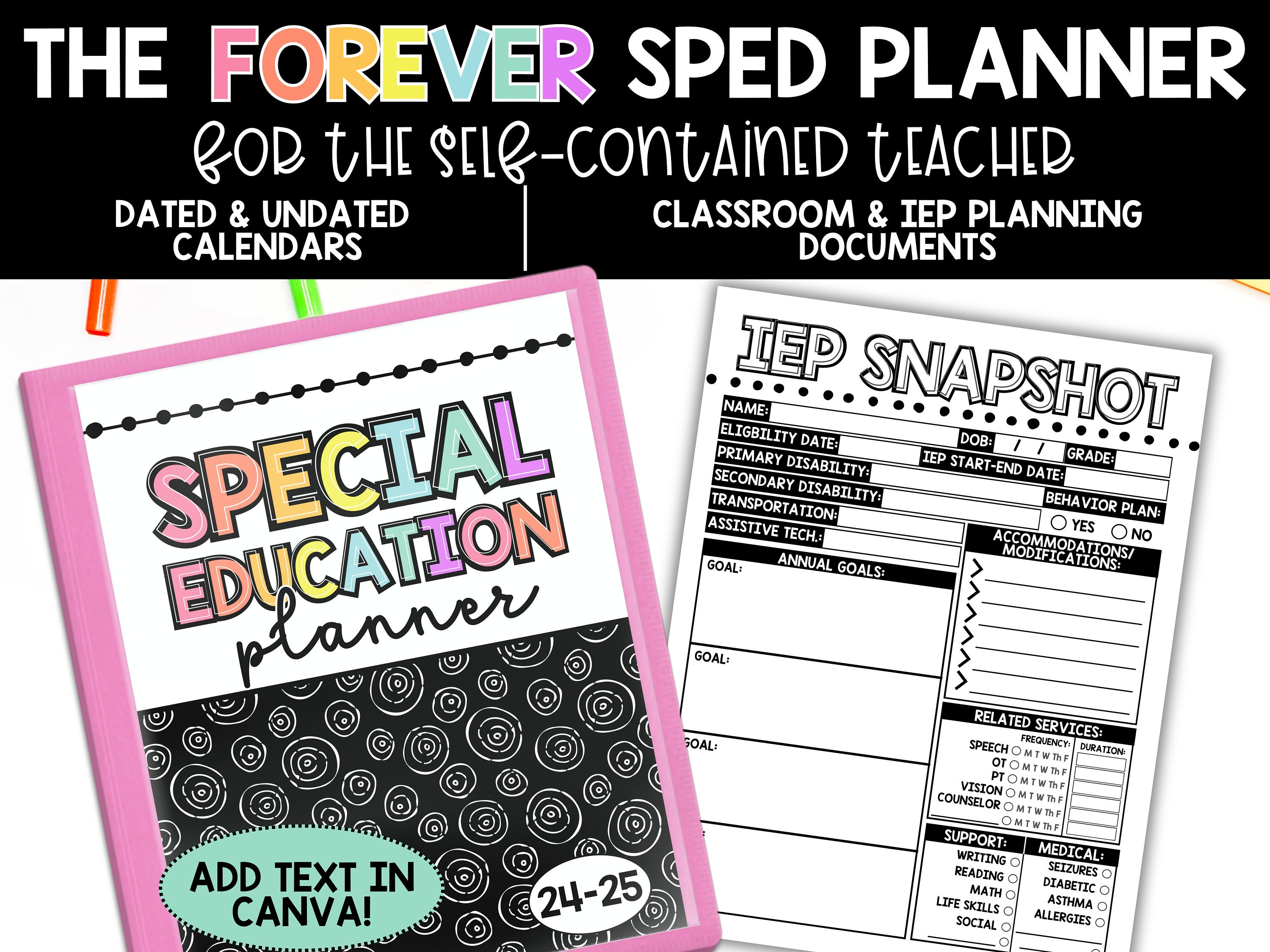 Special Education Planner, Self-contained Teacher Binder, IEP Meeting ...