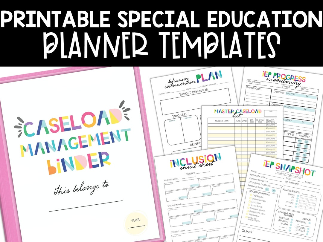 Printable Color Block Special Education Binder Templates, IEP Caseload ...
