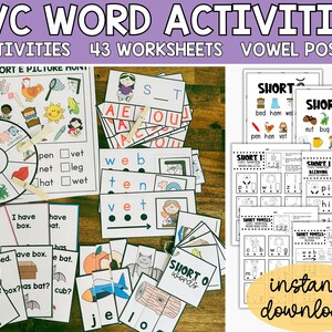 CVC Word Activities Short Vowel Centers Phonics Games for - Etsy