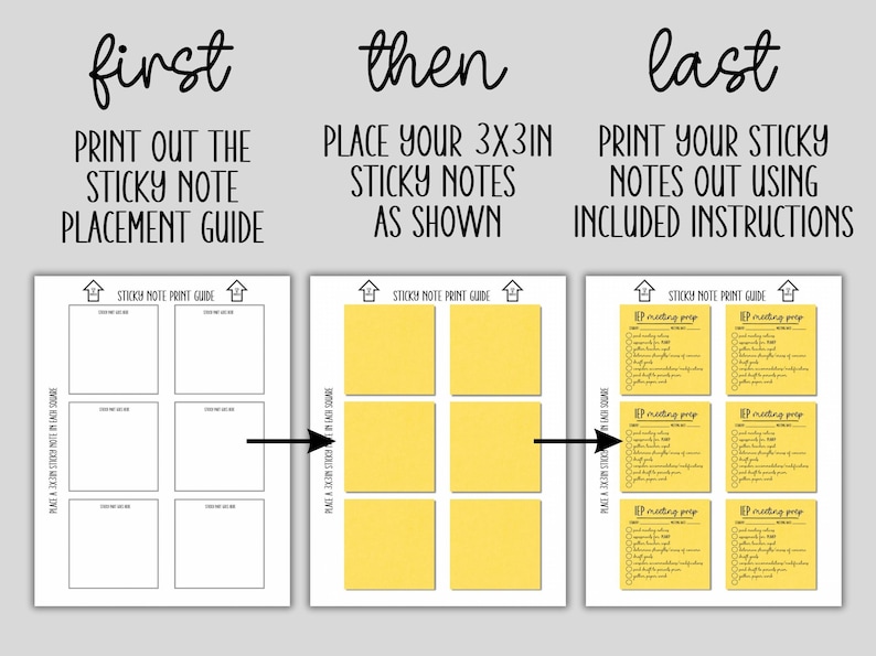Printable IEP Meeting Preparation Sticky Note Templates, IEP Meeting ...