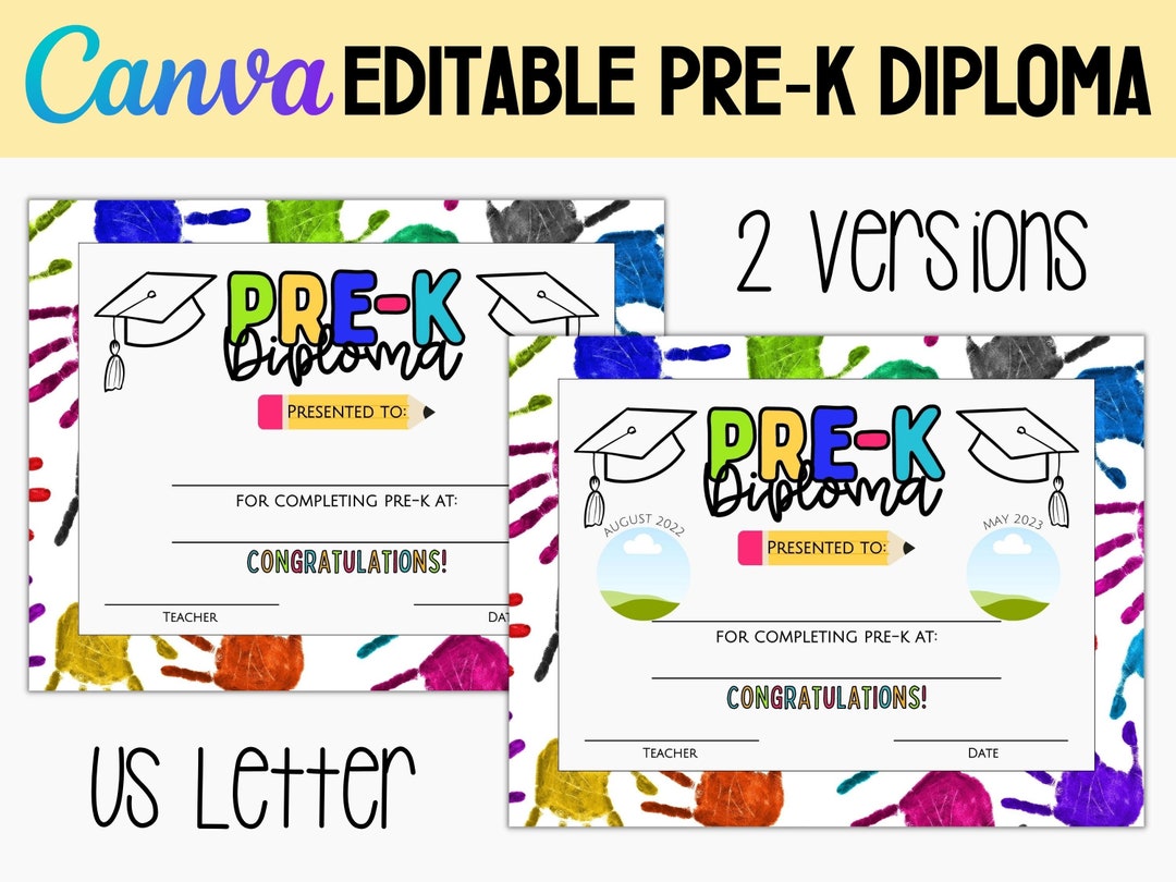 Editable Pre-K Diploma Certificate, Printable graduation certificate ...