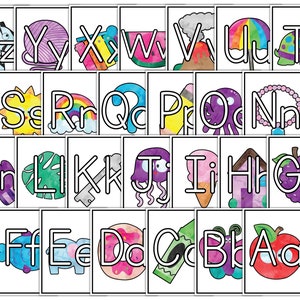 Printable Basic Classroom Decor, Watercolor Alphabet Classroom Posters ...