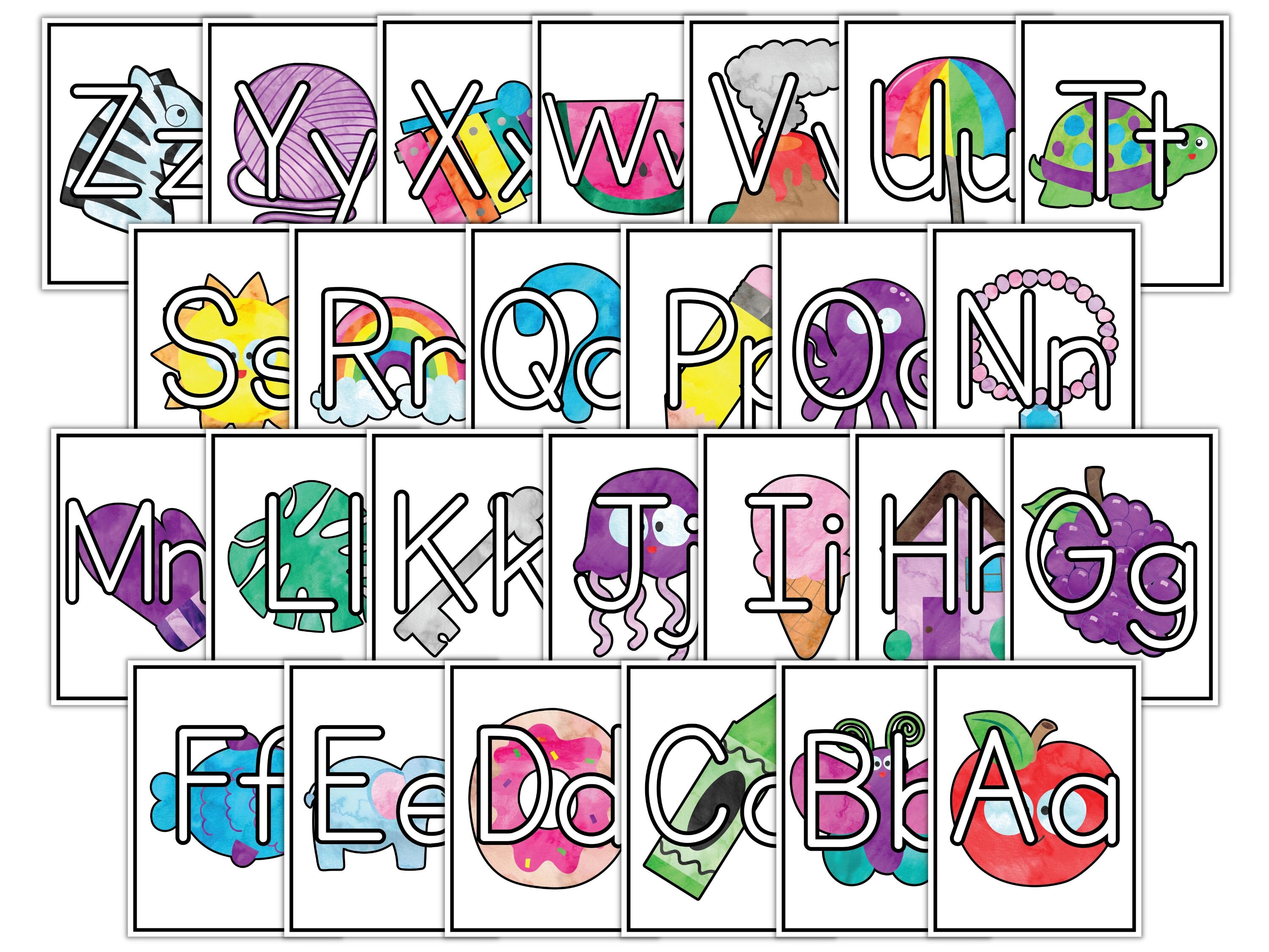Printable Basic Classroom Decor, Watercolor Alphabet Classroom Posters ...