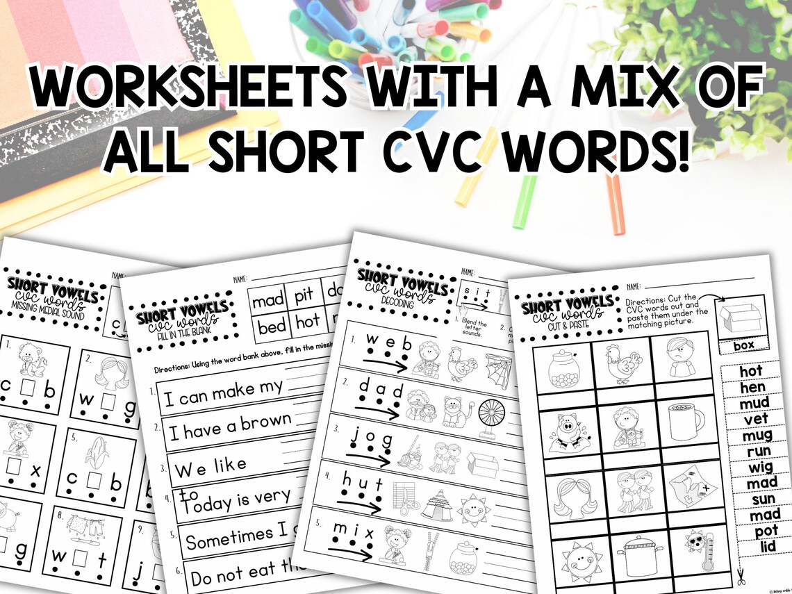 CVC Word Activities Short Vowel Centers Phonics Games for - Etsy