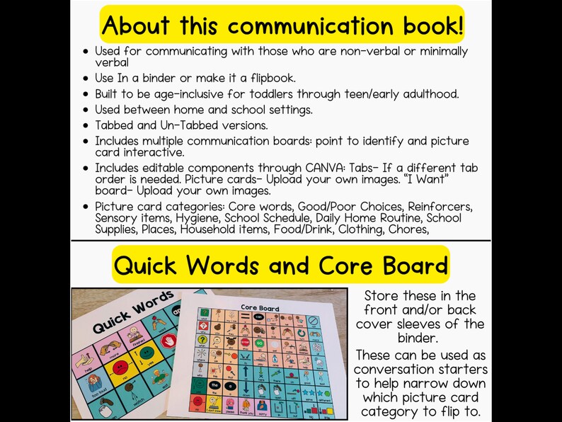 Visual Communication Book for Non-verbal, Choice Board Binder, Visual ...