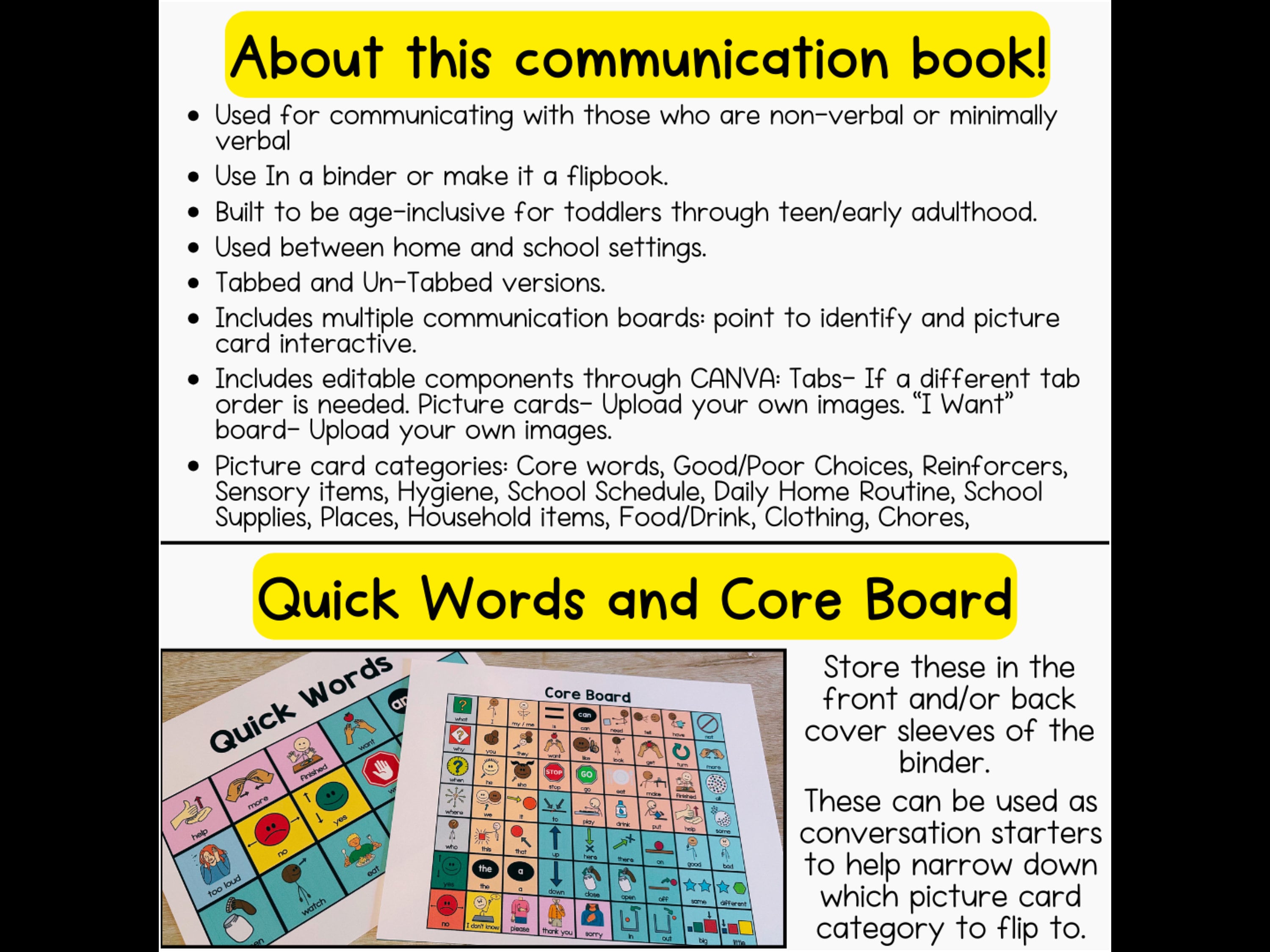 Visual Communication Book for Non-verbal, Choice Board Binder, Visual ...