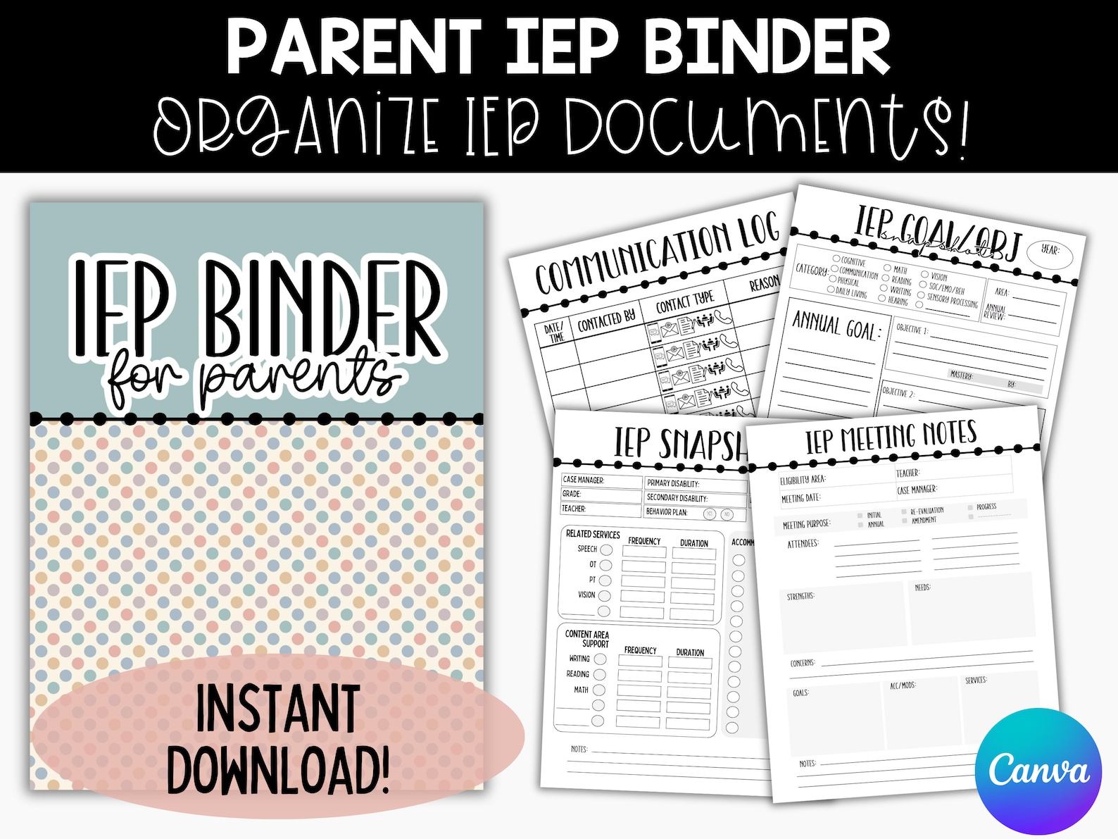 Editable Parent IEP Binder, Printable IEP Meeting Tracker, Editable ...