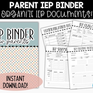 Editable Parent IEP Binder, Printable IEP Meeting Tracker, Editable ...