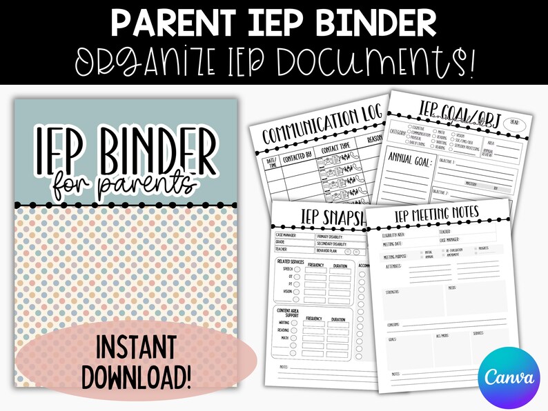 Editable Parent IEP Binder, Printable IEP Meeting Tracker, Editable ...