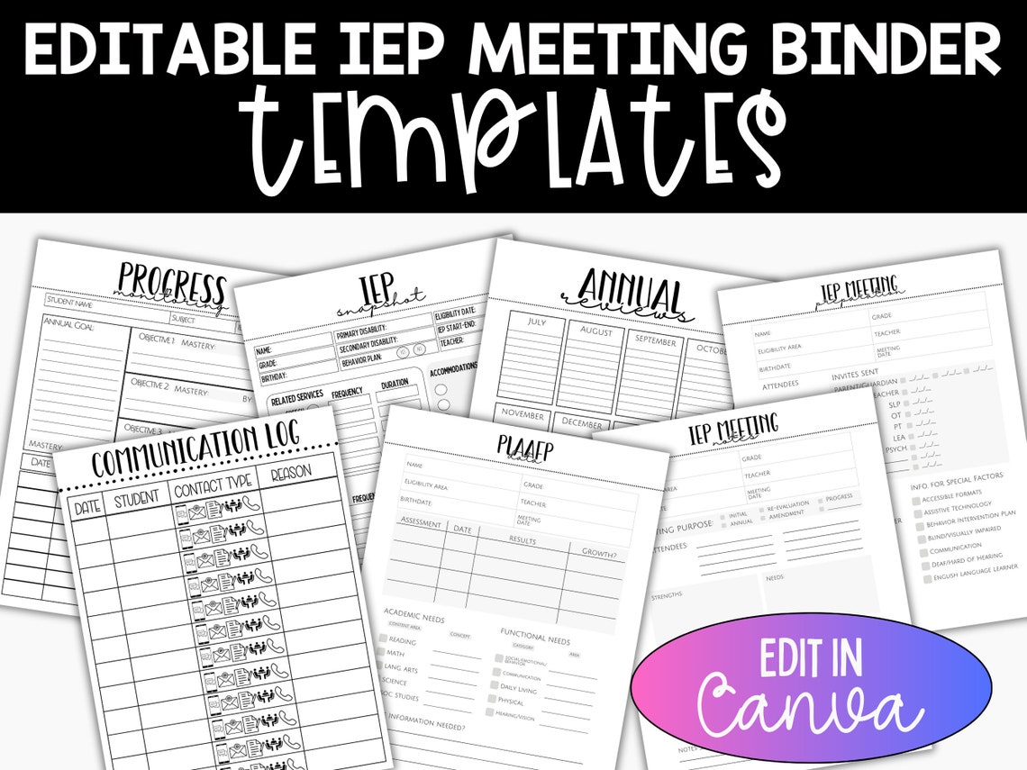 Editable IEP Meeting Planner Templates, Canva Templates, Printable ...