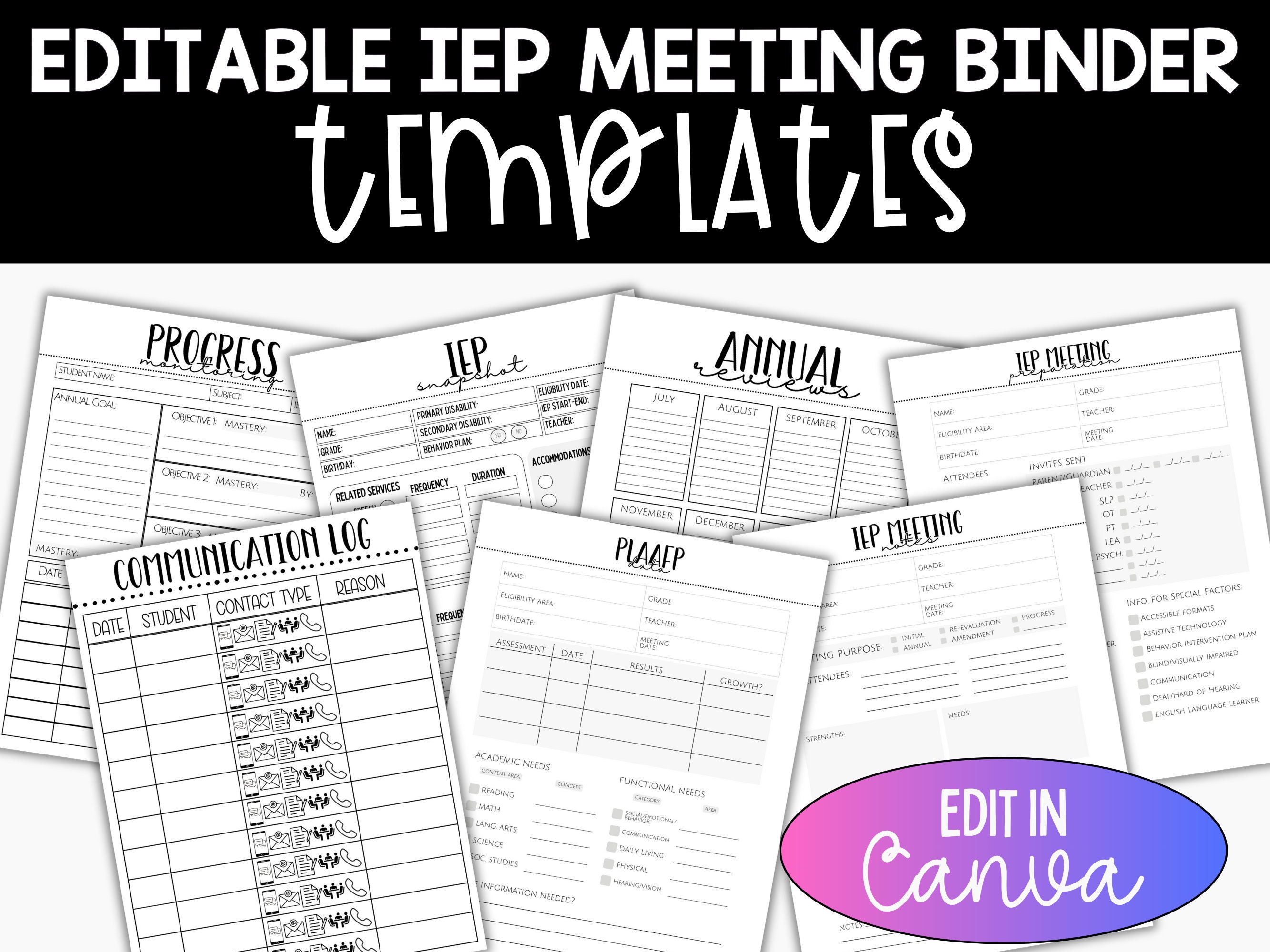 Editable IEP Meeting Planner Templates, Canva Templates, Printable ...