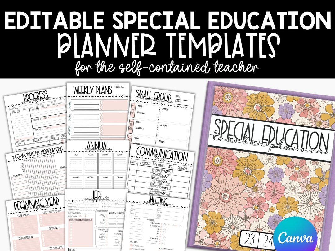 Self Contained Special Education Planner, Editable Teacher Planner, IEP ...
