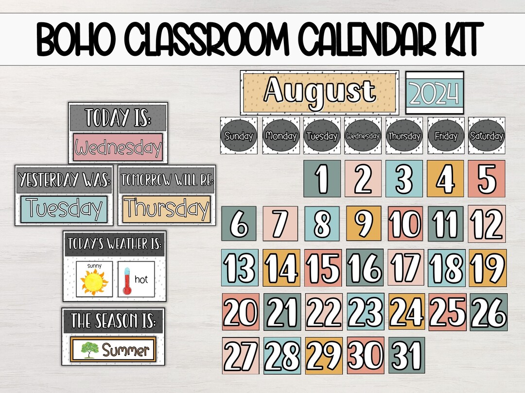 Printable Neutral Classroom Calendar, Boho Calendar Set, Classroom Boho ...