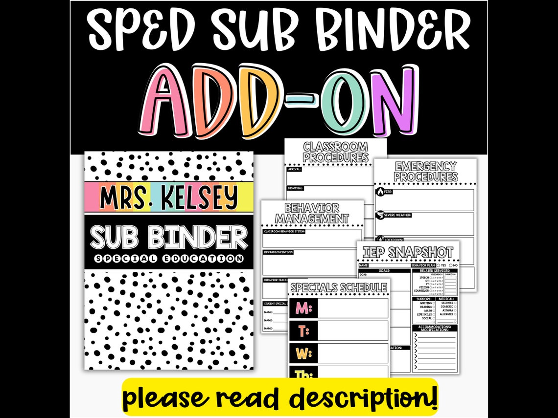 Editable Special Education Sub Binder ADD-ON, Printable Sped Maternity ...